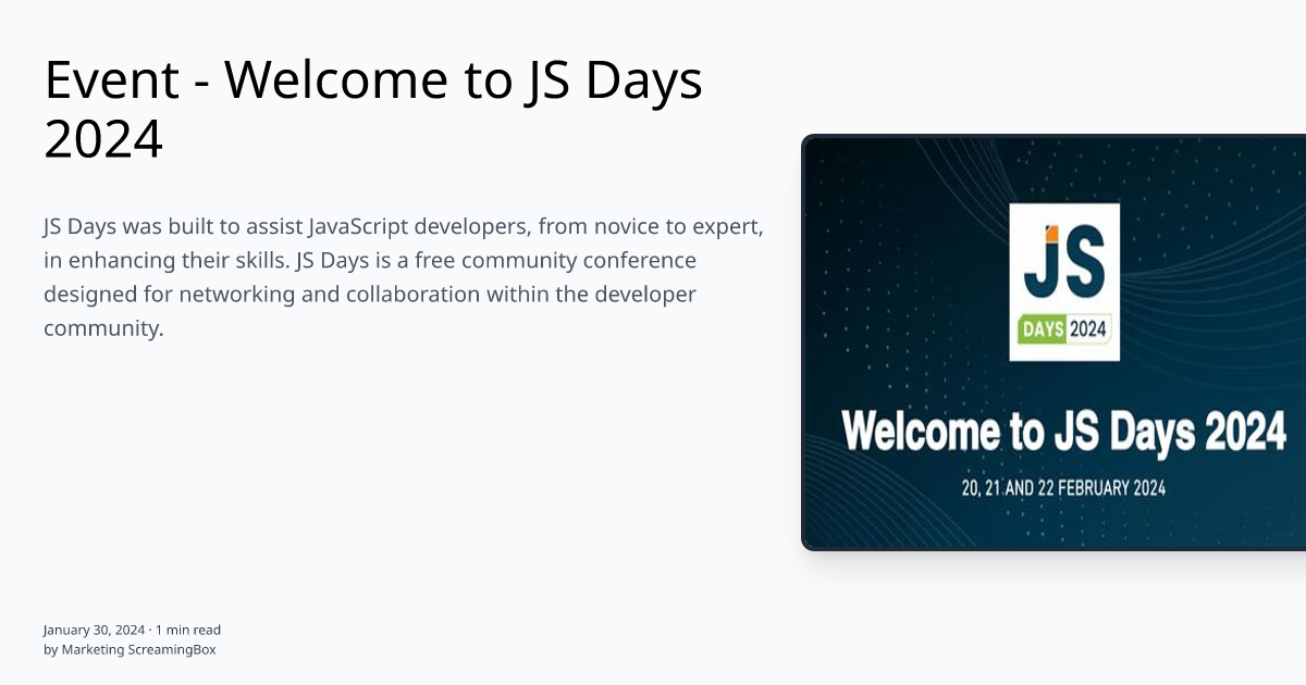 Event - Welcome to JS Days 2024 | ScreamingBox