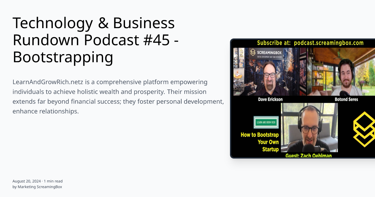 Technology & Business Rundown Podcast #45 - Bootstrapping | ScreamingBox