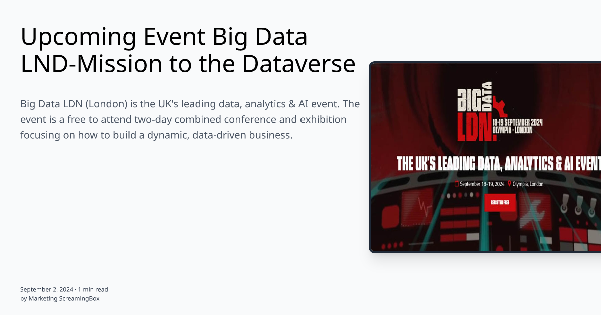 Upcoming Event Big Data LND-Mission to the Dataverse | ScreamingBox