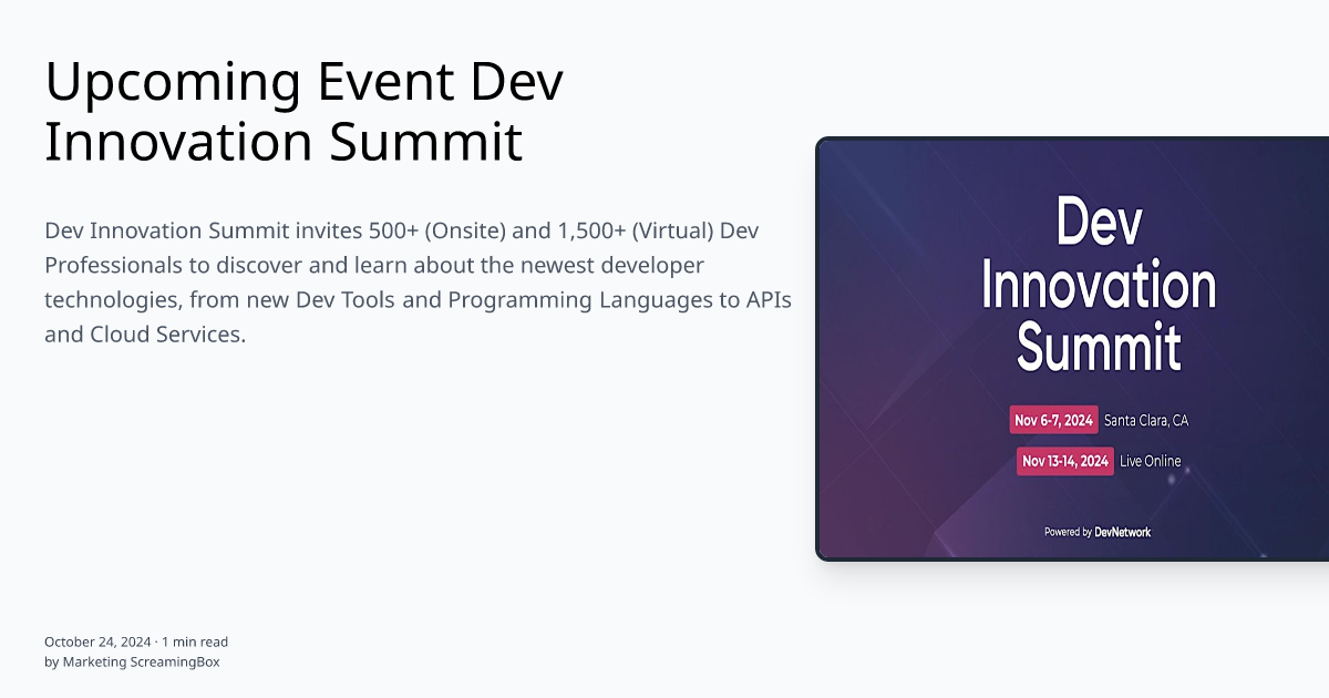 Upcoming Event Dev Innovation Summit | ScreamingBox