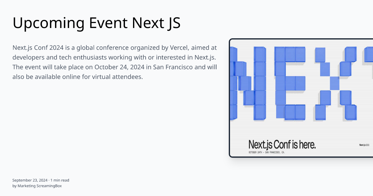 Upcoming Event Next JS | ScreamingBox