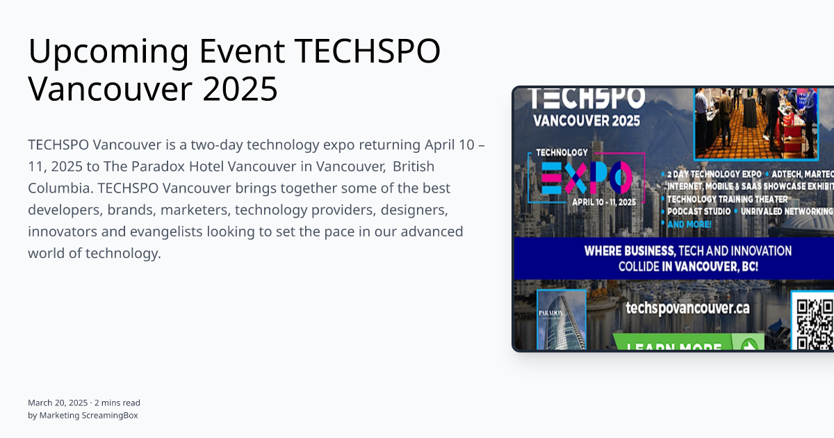 Upcoming Event TECHSPO Vancouver 2025 | ScreamingBox