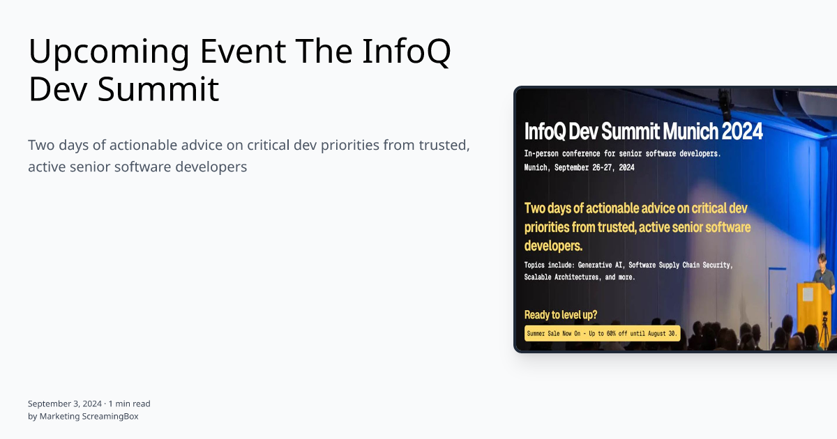 Upcoming Event The InfoQ Dev Summit | ScreamingBox