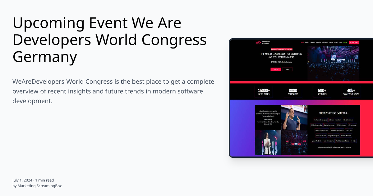 Upcoming Event We Are Developers World Congress Germany | ScreamingBox